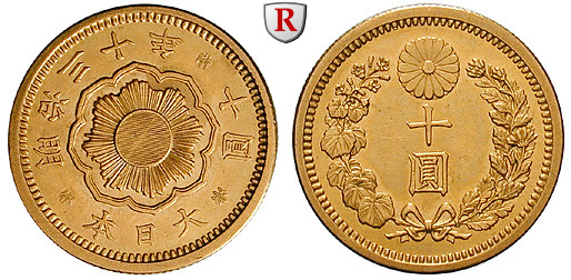 Japan, Mutsuhito (Meiji), 10 Yen 1897 (Jahr 30), 7,49 g fein, vz