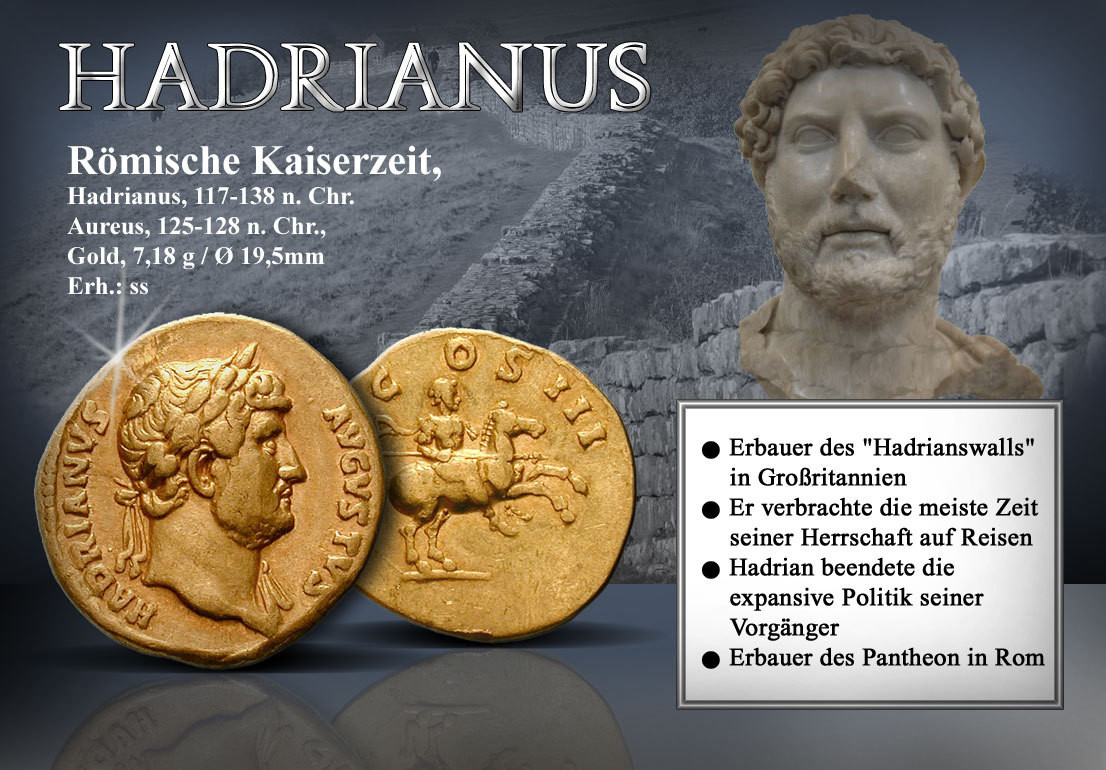 Römische Kaiserzeit, Hadrianus, Aureus 125-128, ss