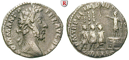 Römische Kaiserzeit, Commodus, Denar 186-187, ss