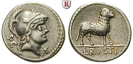 Römische Republik, L. Rustius, Denar 76 v.Chr., ss+