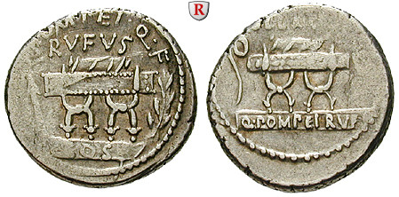 Römische Republik, Q. Pompeius Rufus, Denar 54 v.Chr., ss