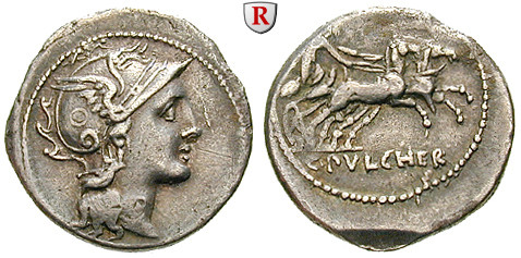 Römische Republik, C. Claudius Pulcher, Denar, 110-109 v.Chr., ss+