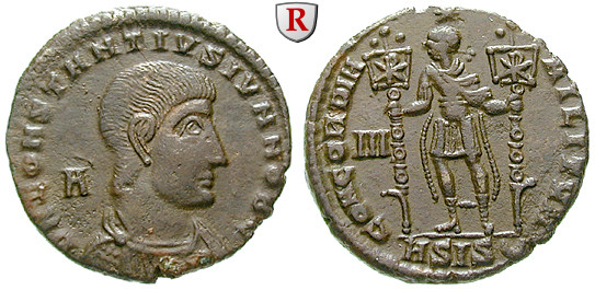Römische Kaiserzeit, Constantius Gallus, Caesar, Follis 351, vz+