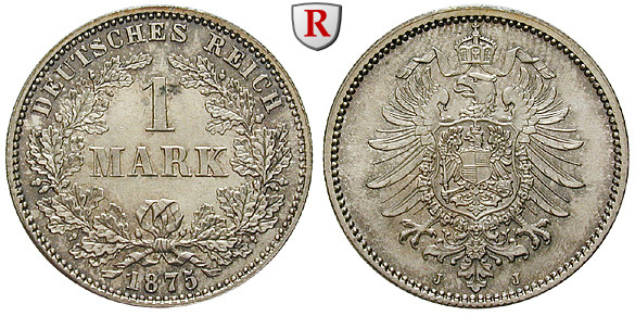 Deutsches Kaiserreich, 1 Mark 1875, J, vz-st/st, J. 9